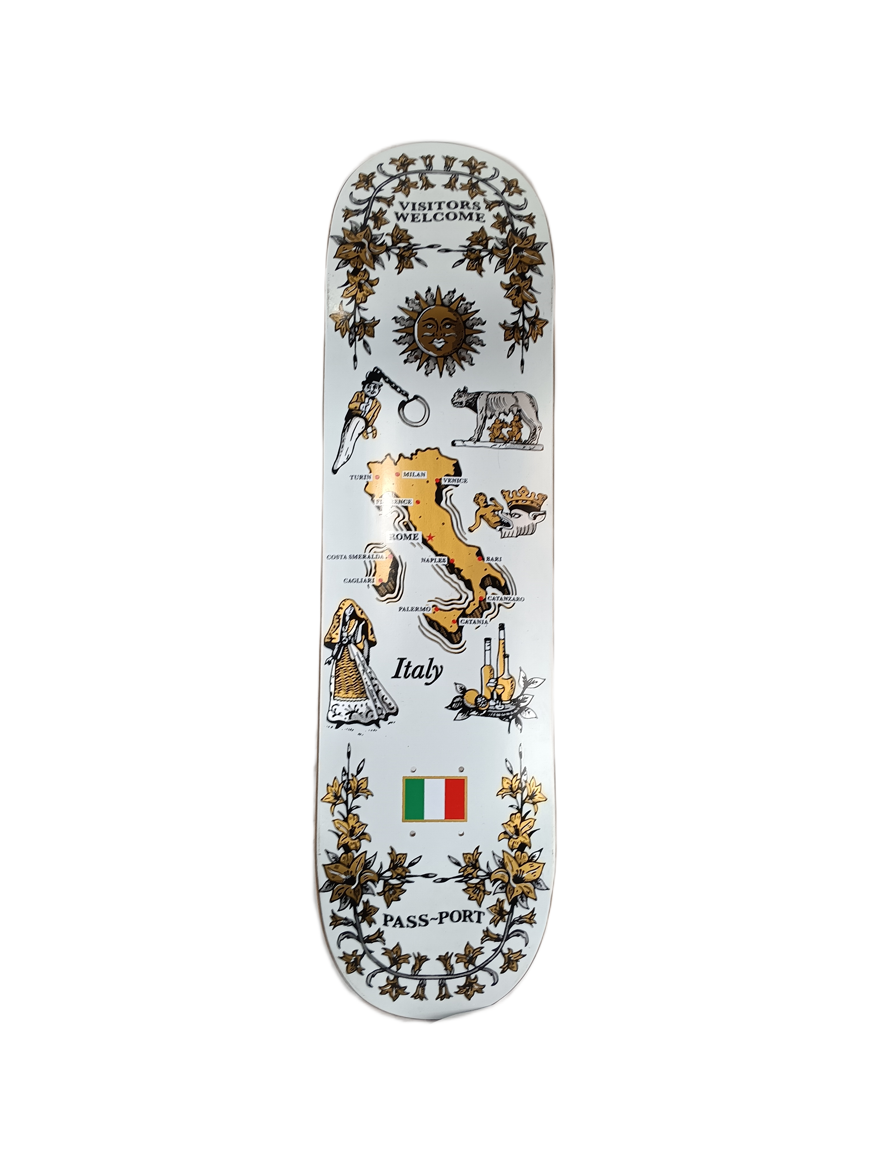Passport Visitors Welcome Italy White Gold Black Size 8.25" Vintage NO ...
